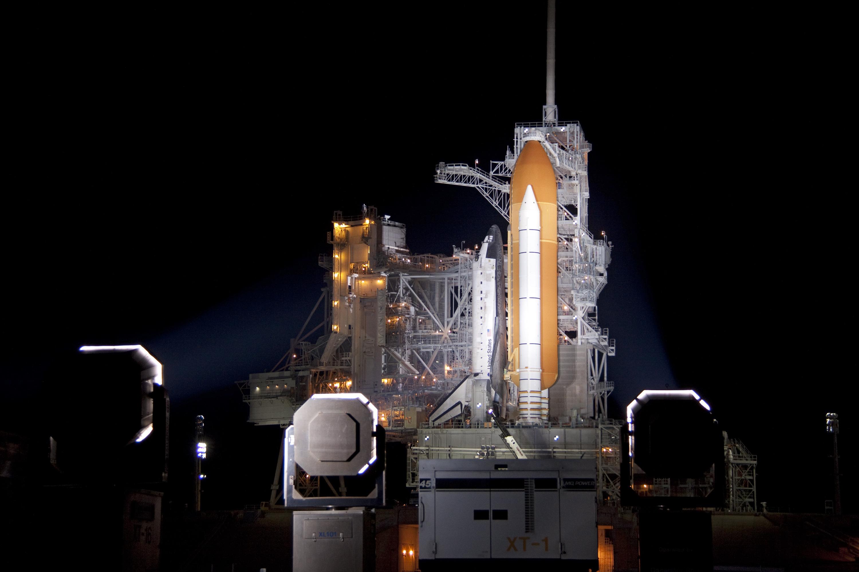 Discovery on Launch Pad 39A following the retraction of the rotating ...