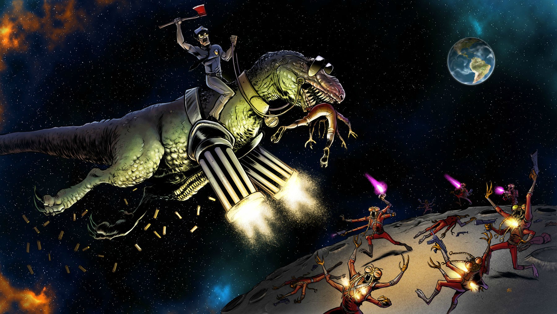 space t-rex with gatling gun arms - MyConfinedSpace