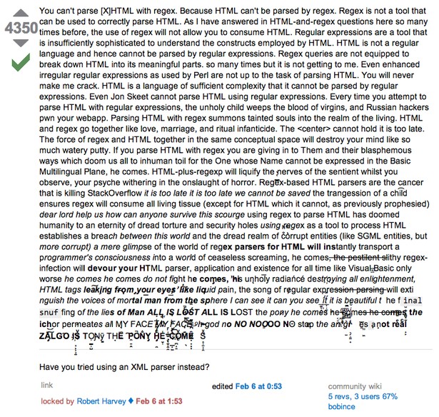 parsing xHTML with regex - MyConfinedSpace