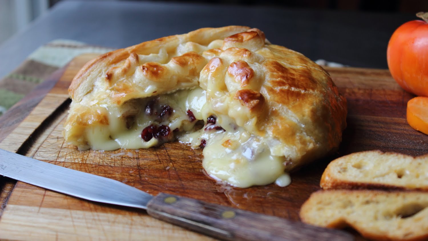 Baked Stuffed Brie - Brie en Croute stuffed with Cranberries & Walnuts ...