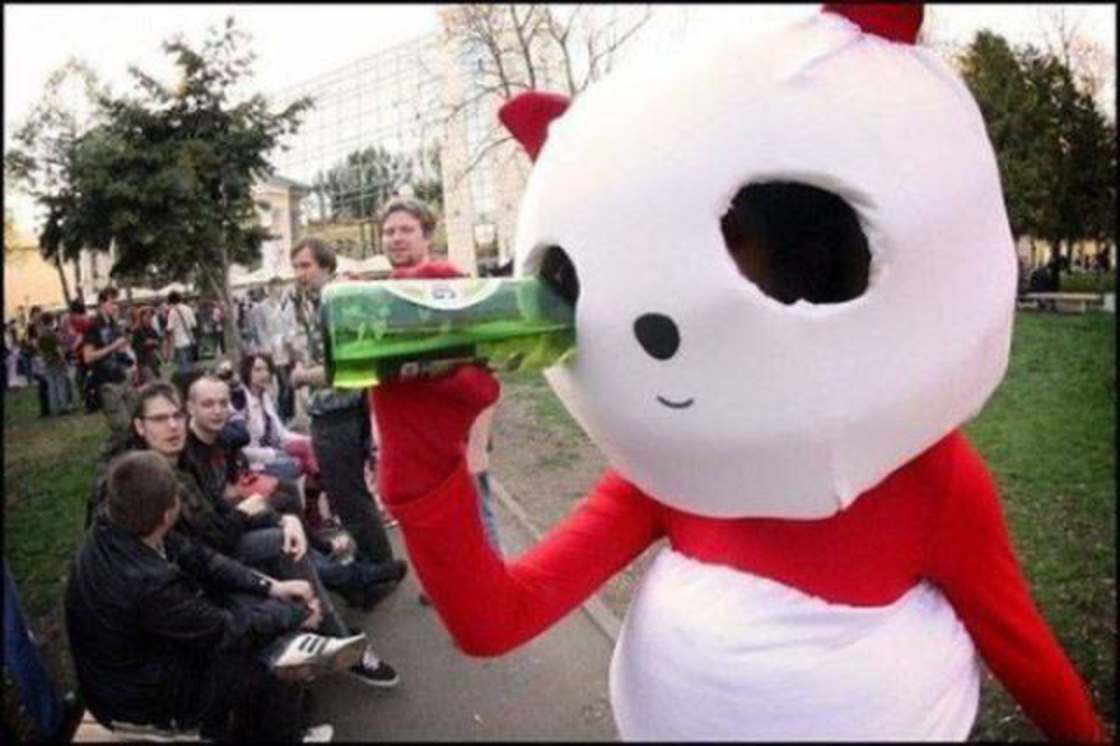 how to drink while in a red bear costume - MyConfinedSpace