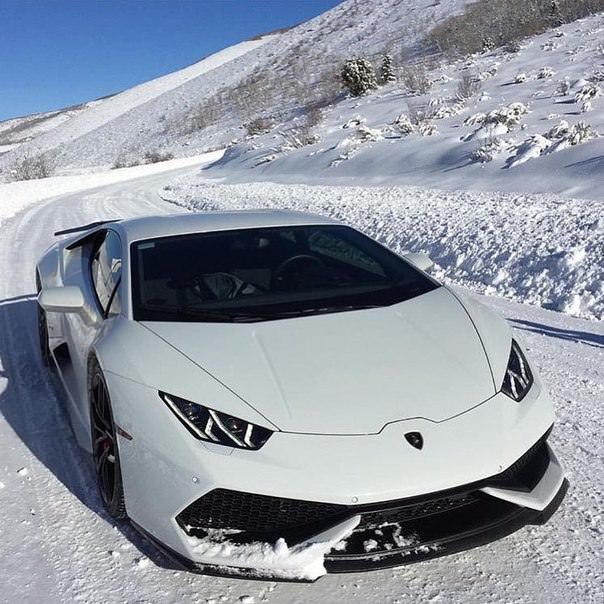 White Lambo on a Snow Road - MyConfinedSpace