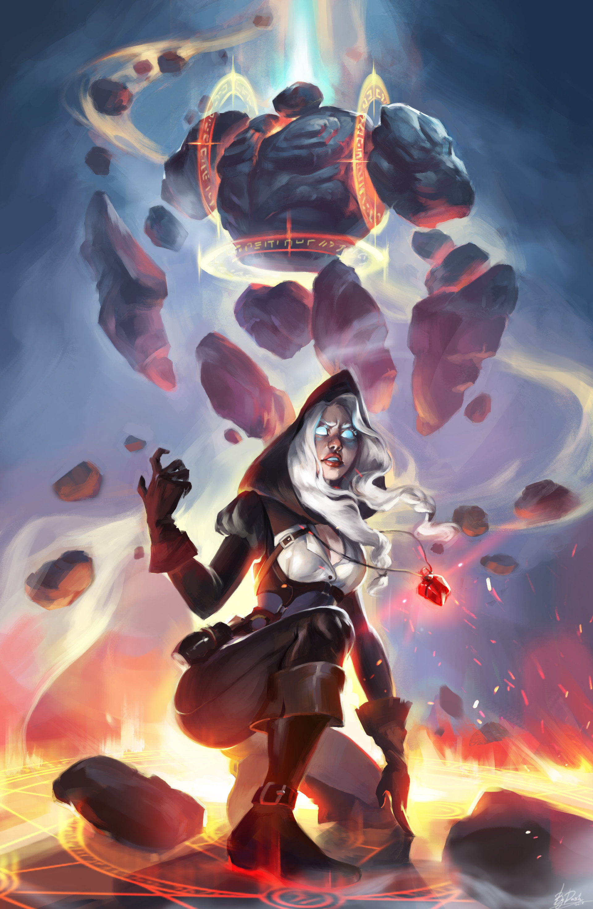 Sorceress summoning stone elemental by Darya Kozhemyakina - MyConfinedSpace