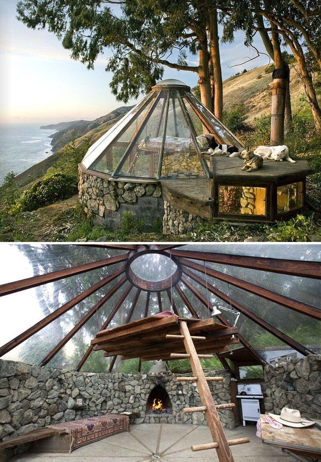 Cliffside tent made of stone and glass - MyConfinedSpace