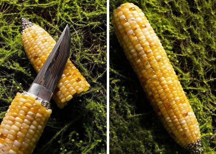 Corn knife made from Damascus steel and amber - MyConfinedSpace