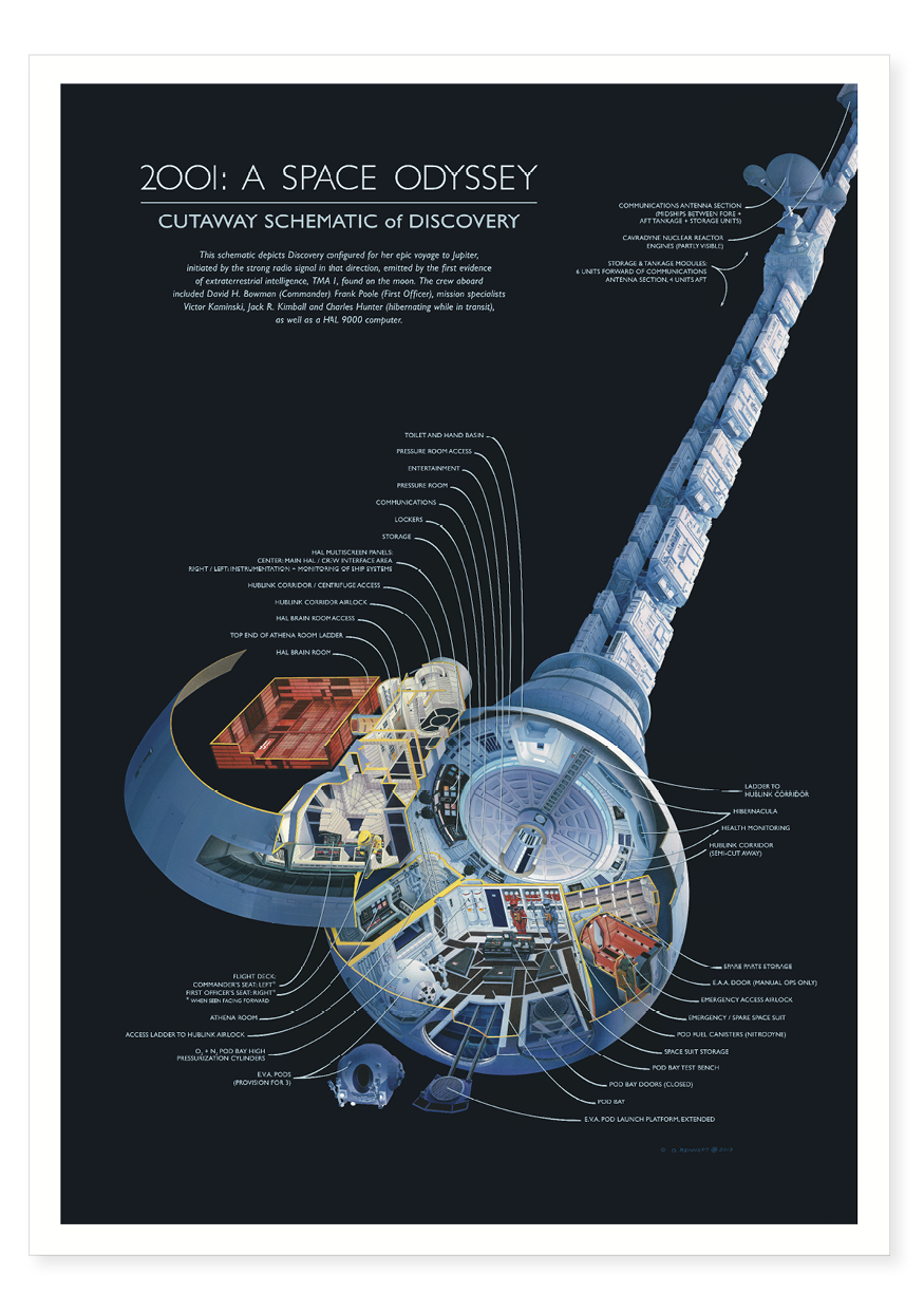 2001: A Space Odyseey, cutaway schematic of Discovery by Oliver Rennert ...