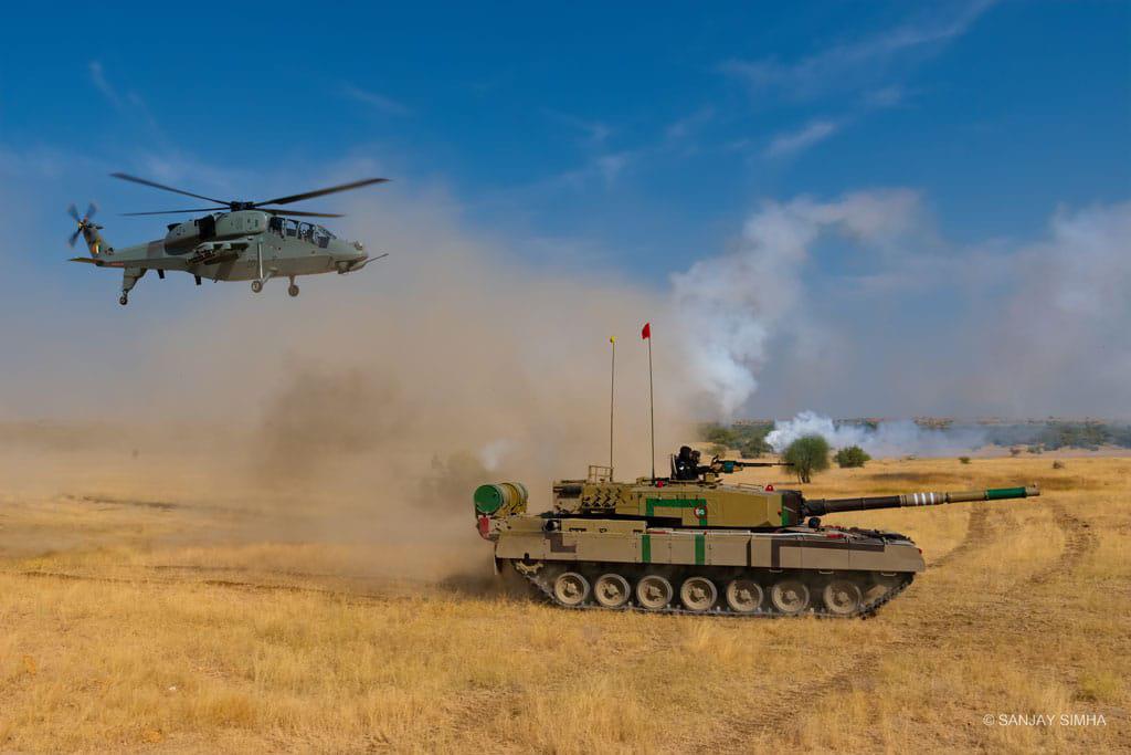 Indian Army MBT Arjun along with Light combat aircraft HAL Prachand ...