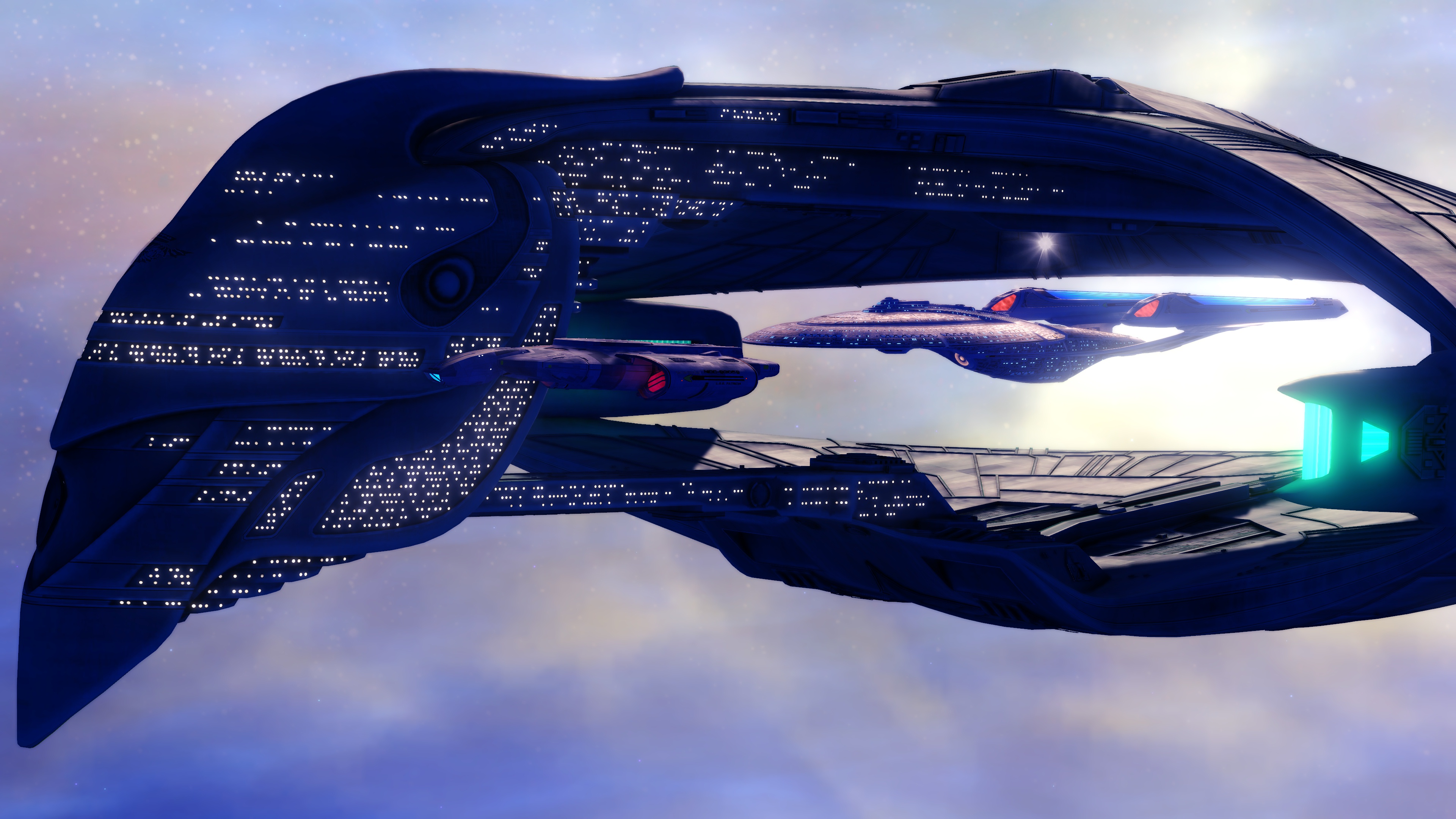 Federation Defiant-class warship and Sovereign-class cruiser escorting ...
