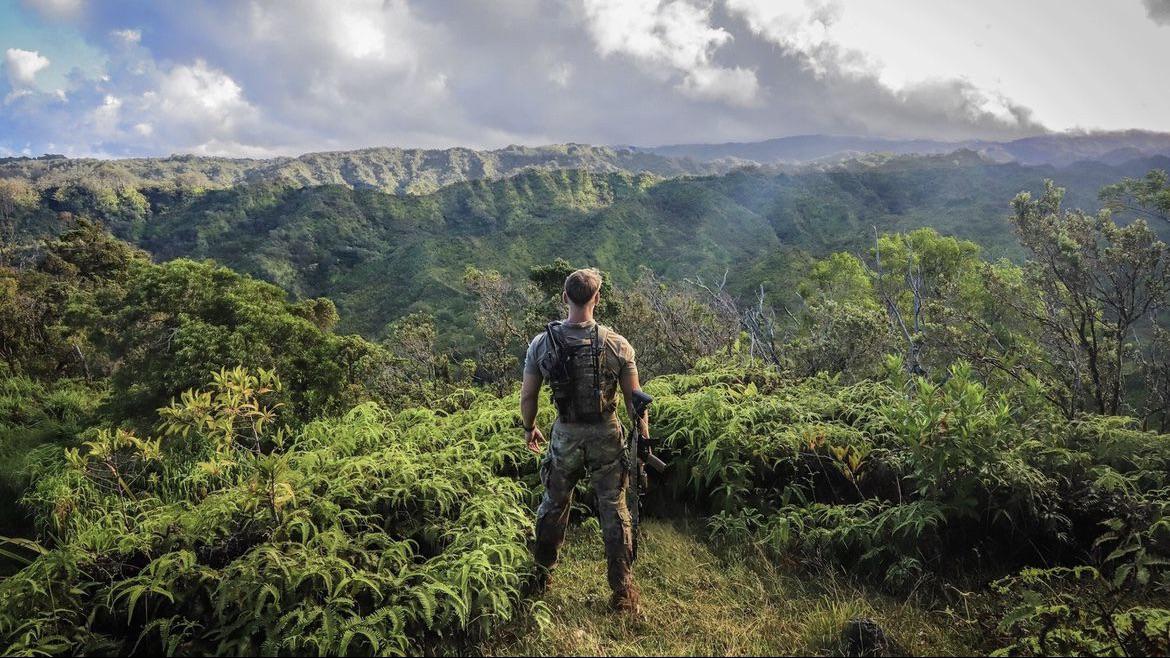 A US Army infantryman overlooks the mountains beyond East Range ...