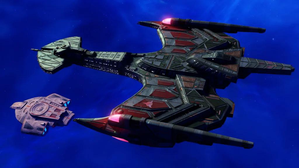 Klingon VoDleh-class battleship flying in formation with a Federation ...