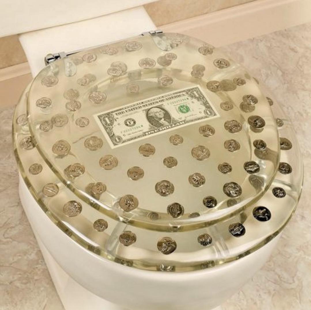 Dollar bill and coins epoxy toilet bowl seat and lid - MyConfinedSpace