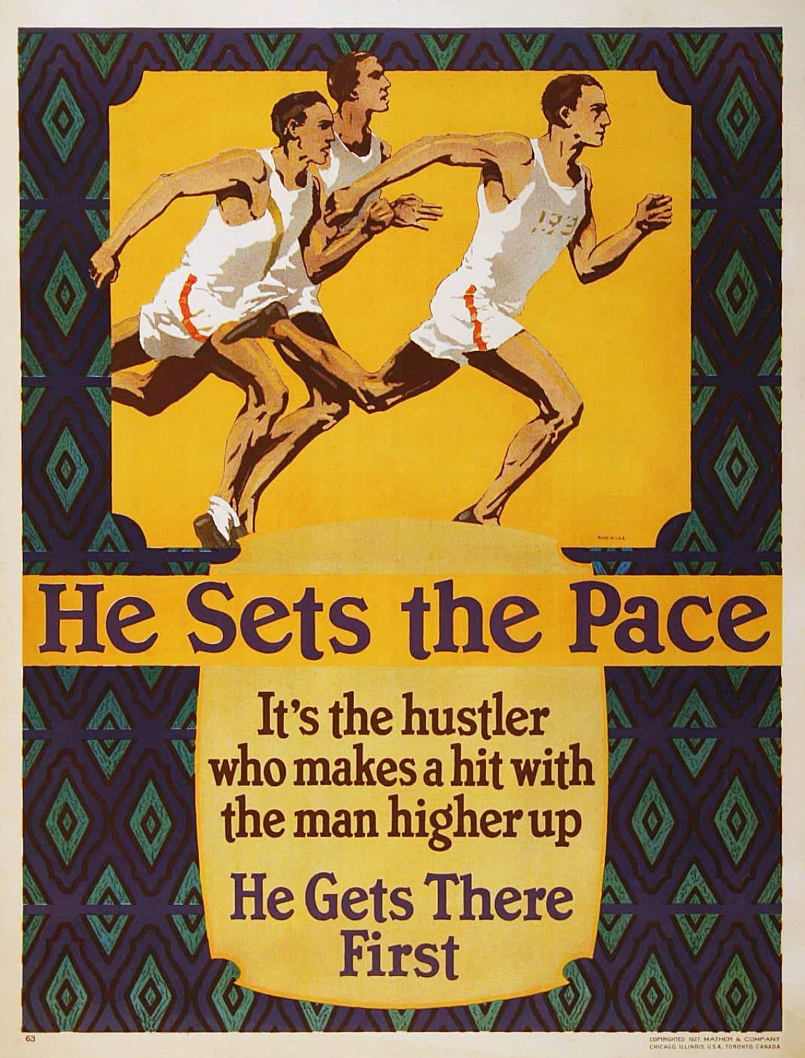 ‘He Sets the Pace’ (American work incentive poster by Mather & Co ...