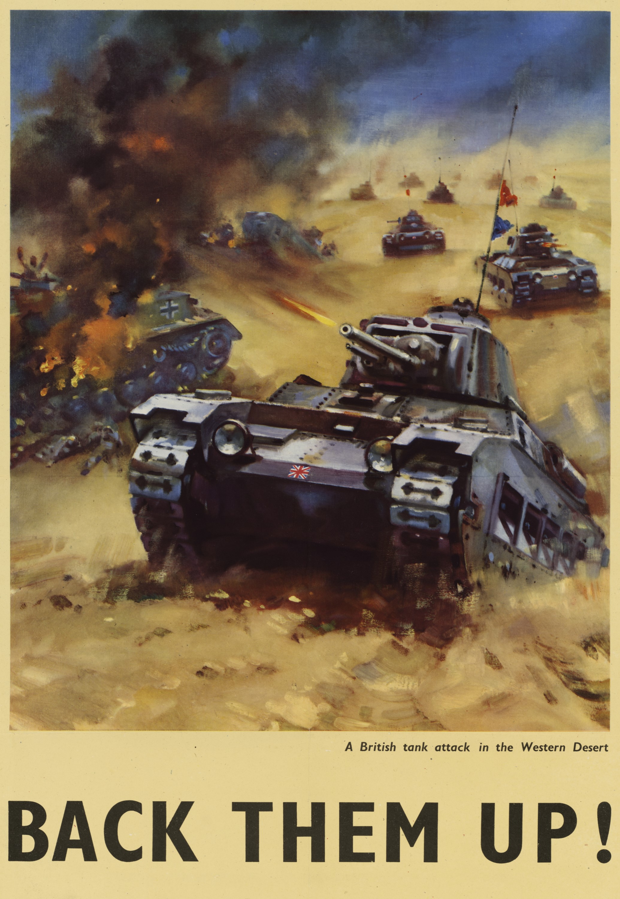 British WWII propaganda poster showing Matilda II tanks in action in ...