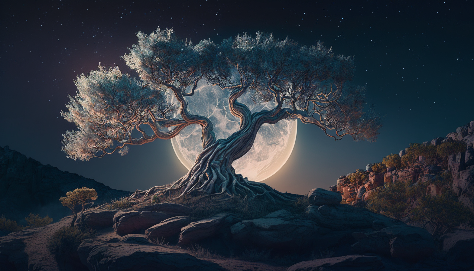 Tree under the moonlight (1920X1080) - MyConfinedSpace