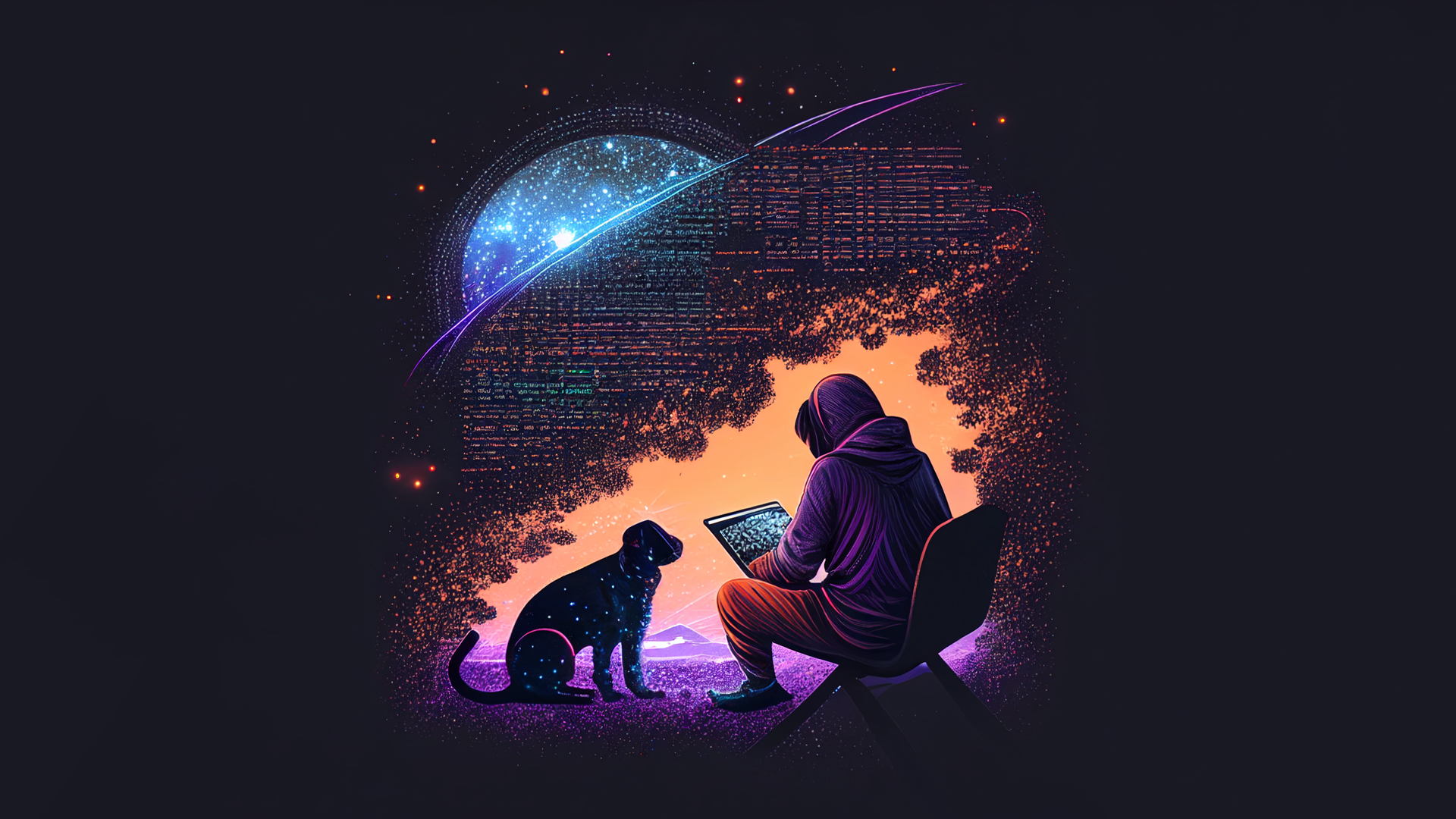 A programmer with his dog coding the universe [1920×1080] - MyConfinedSpace