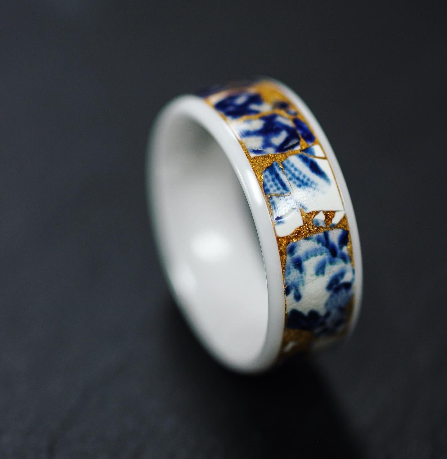 Kintsugi Style White Ceramic Teacup Ring - MyConfinedSpace
