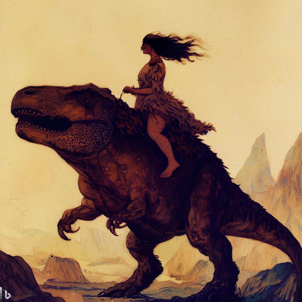 Cavewoman riding a dinosaur. - MyConfinedSpace