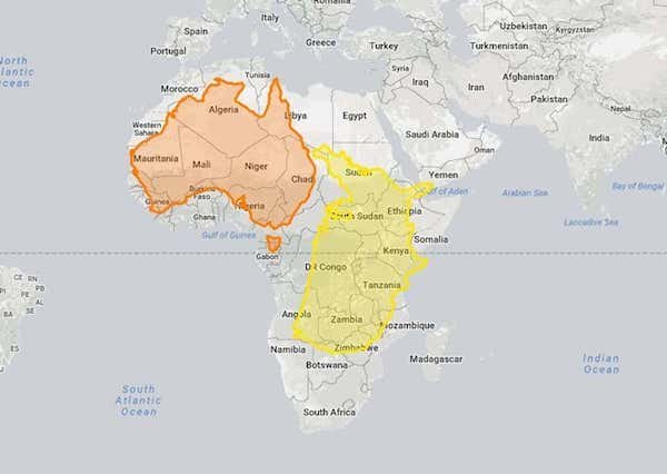 american and australia inside of African map - MyConfinedSpace