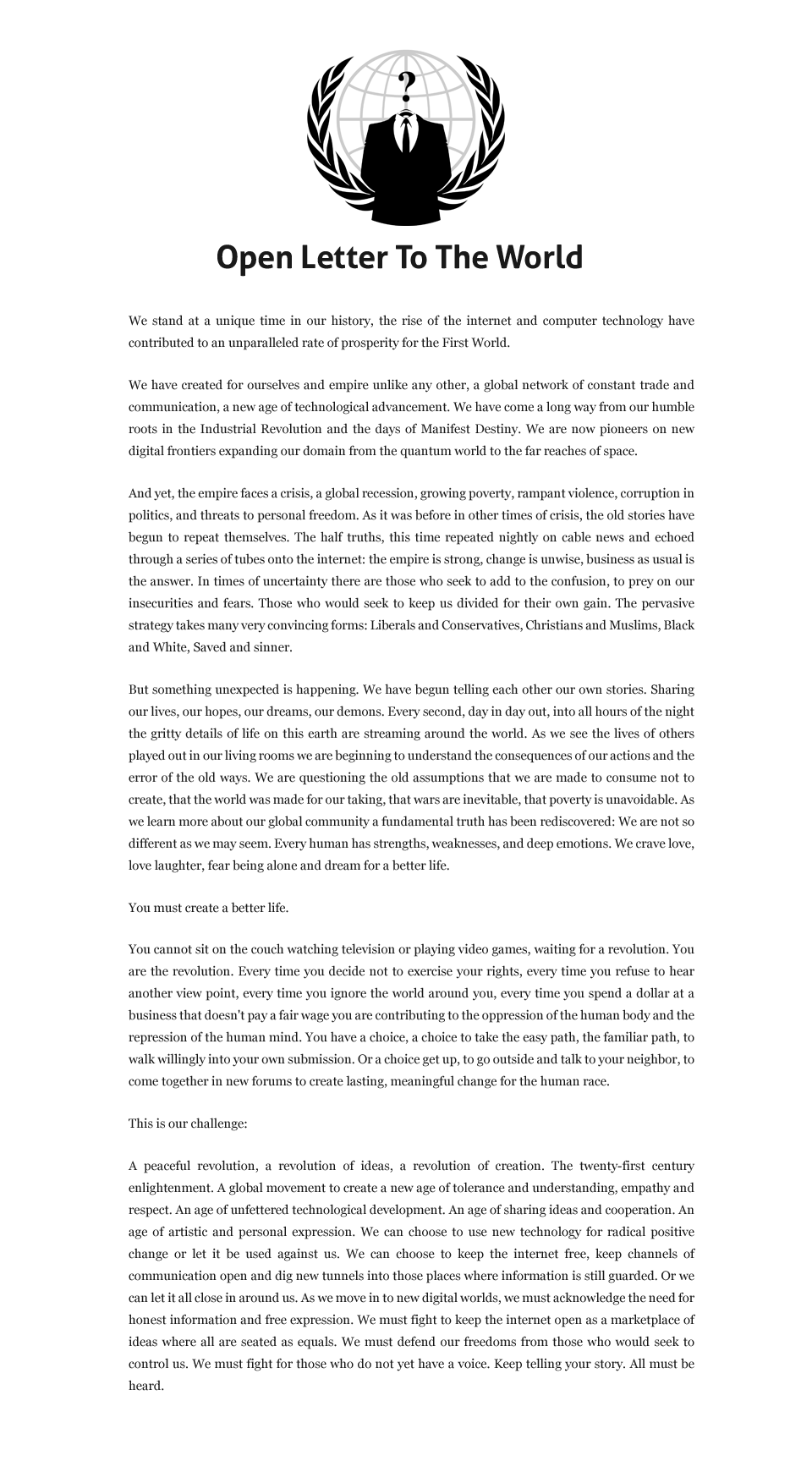 Open letter to the world - MyConfinedSpace